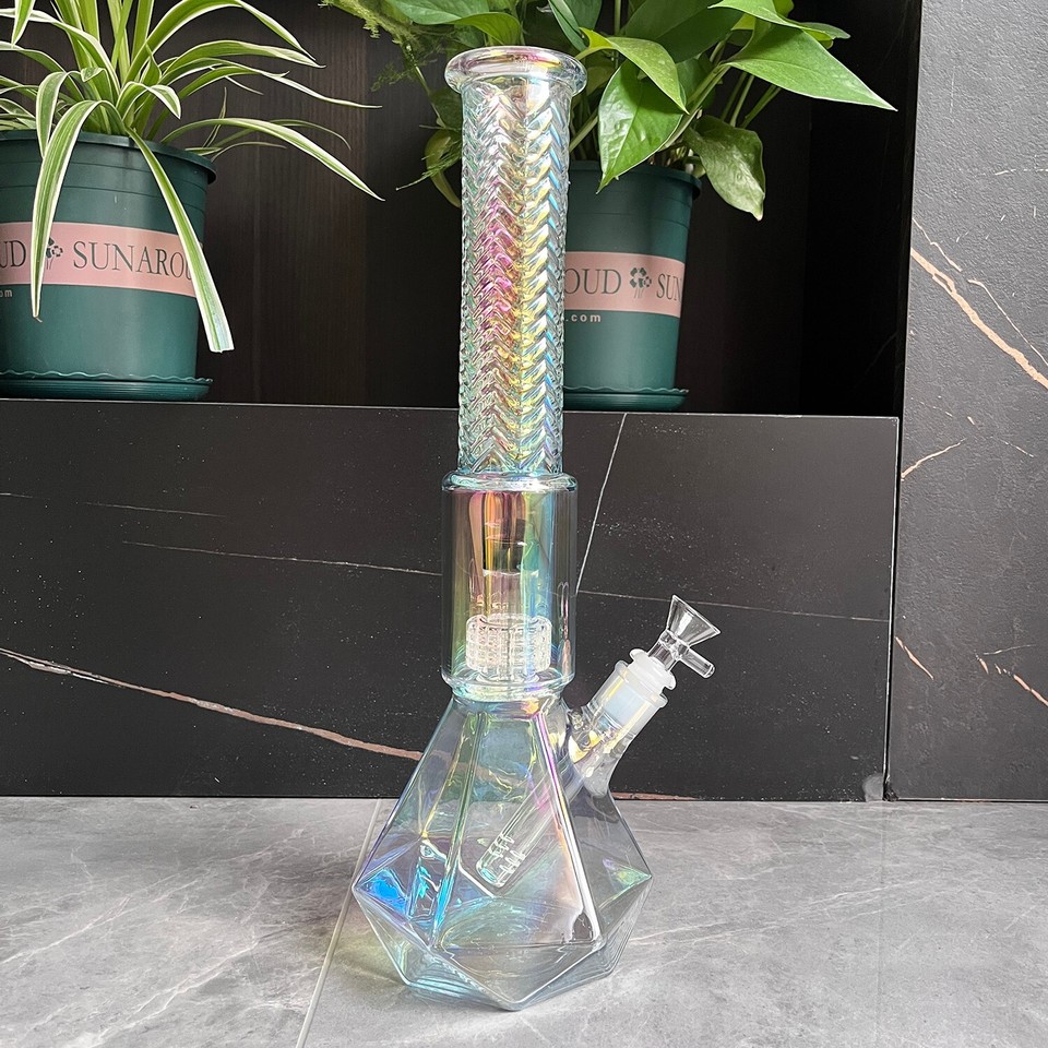 15" Heavy Glass Bong Colourful Percolator Water Pipe Thick Smoking ...