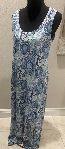 Fresh Produce Maxi Tank Dress L Pattern Periwinkle Stretch | eBay