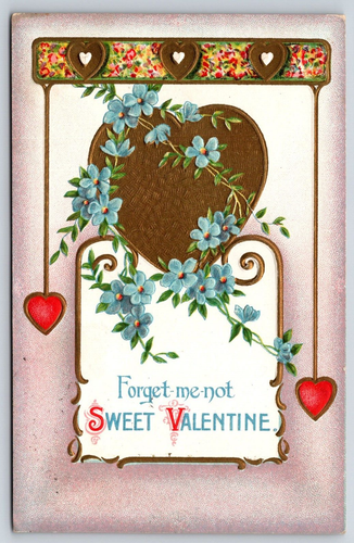 Original Old Vintage Postcard Gold Embossed Heart Flower Valentine Love ...