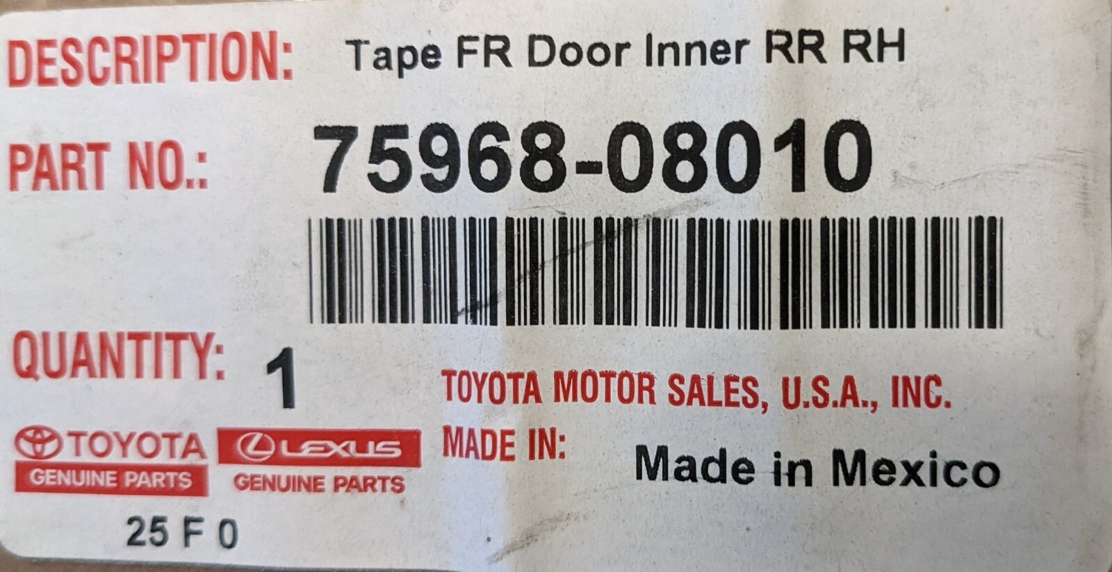 TOYOTA OEM 11-14 Sienna Front Door-Black Out Tape Right 7596808010 for ...