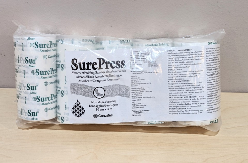5 ConvaTec SurePress Absorbent Padding Absorbing Bandages 10 cm x 3 m ...