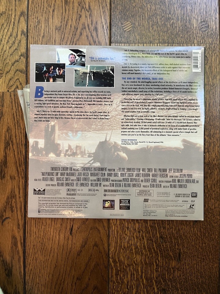 Independence Day Laserdisc Widescreen Edition THX Will Smith 2 Disc Sci ...