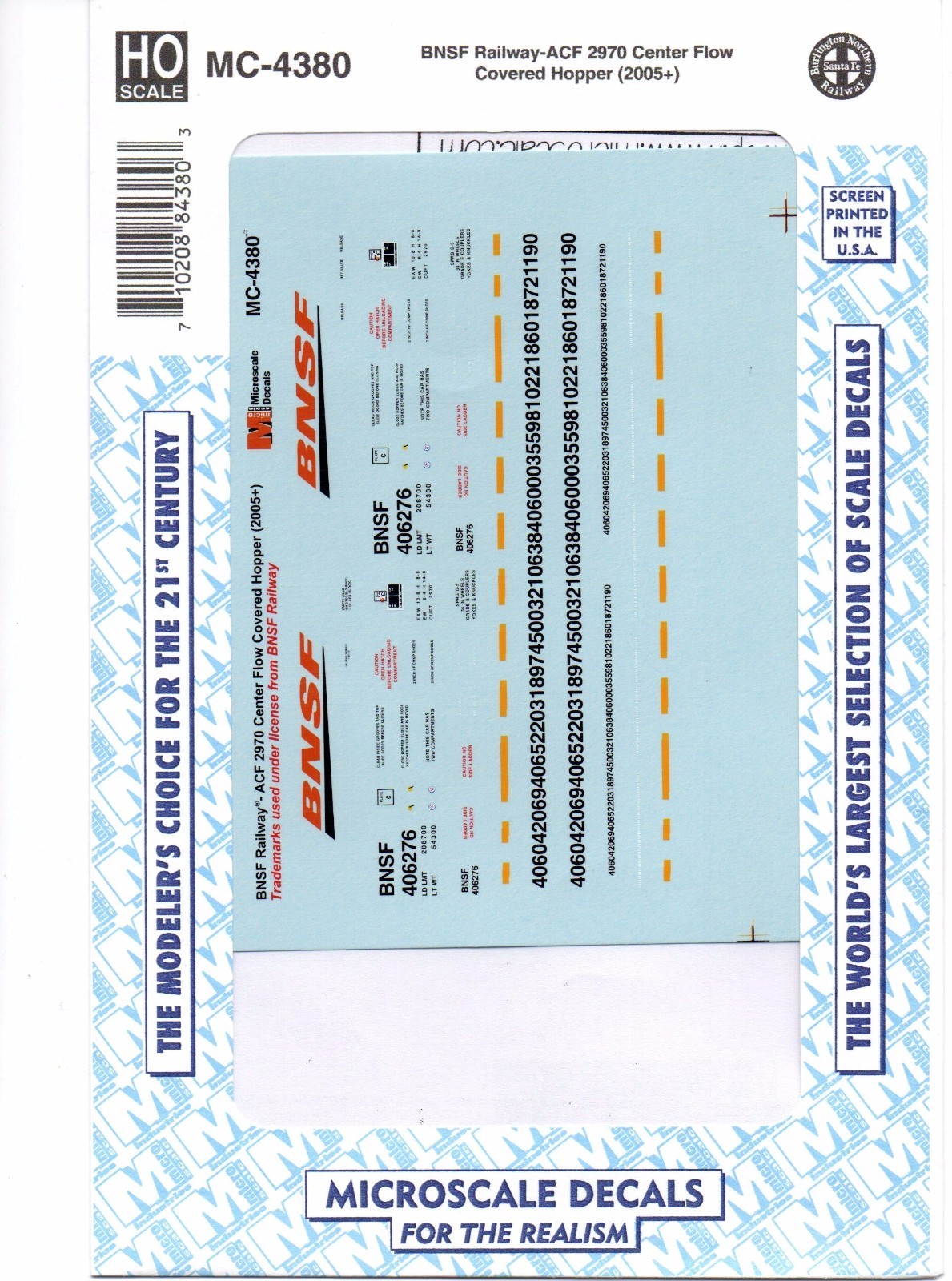 HO Scale Microscale MC-4380 BNSF ACF 2970 Center Flow Covered Hopper ...