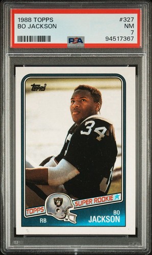 1988 Topps Super Rookie Bo Jackson RC #327 Los Angeles Raiders PSA Near ...