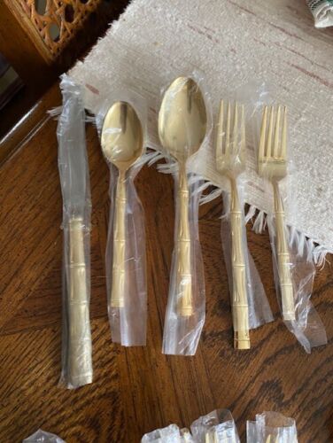 5 piece set of 5 Gold Bamboo Stainless made in Japan silverware set | eBay