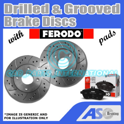 Drilled & Grooved 5 Stud 262mm Vented Brake Discs D_G_2618 with Ferodo ...