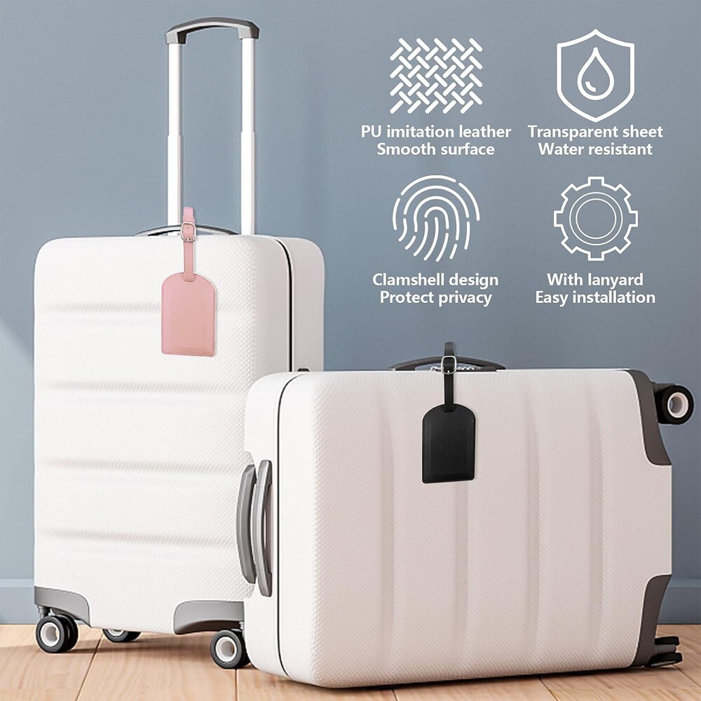 Luggage Tags PU Leather Suitcase Name Card Label Baggage Holiday Travel ...