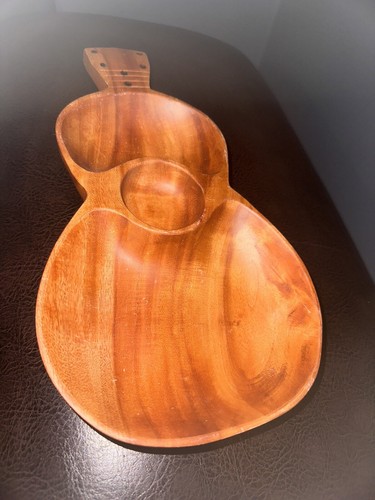 Vintage Kamani Wood Ukulele Guitar Shaped Trinket Dish, Bowl Solid 14 ...