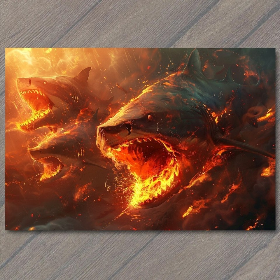 4x6" Shark from Hell Fire Evil Teeth Demon Devil Weird Animal Scary ...