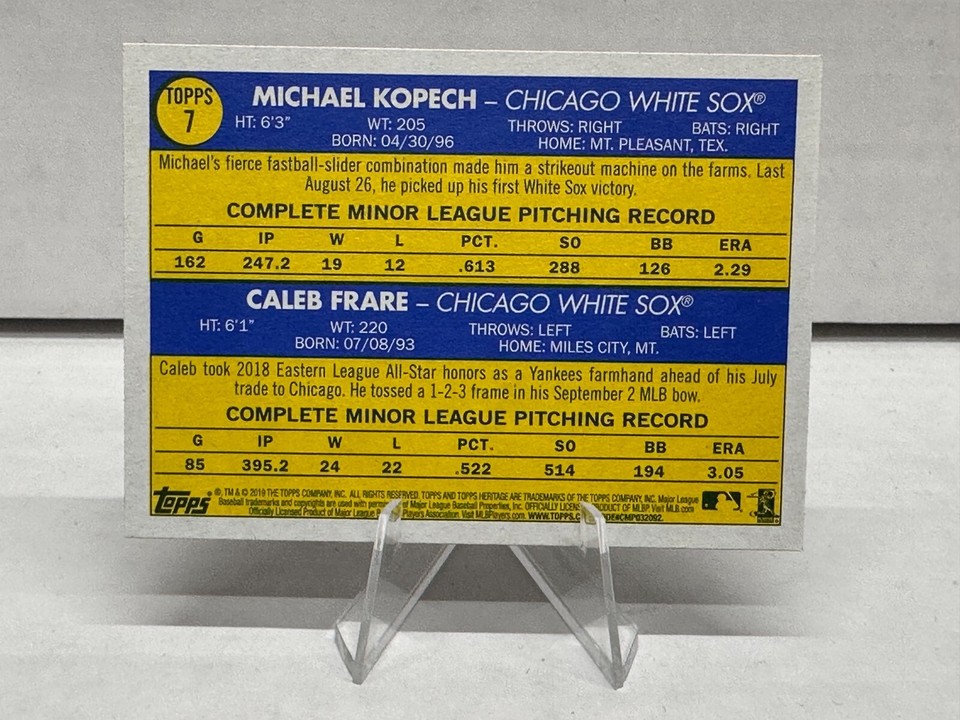 2019 Topps Heritage White Sox Rookie Stars Card #7 Michael Kopech Caleb ...