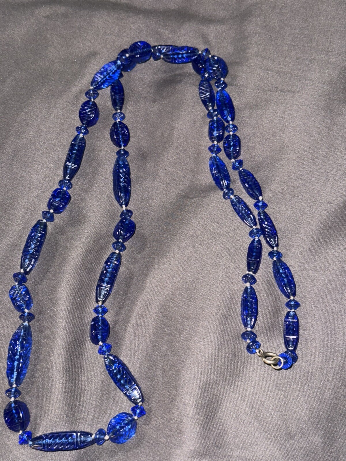 Vintage Cobalt Blue Hand Cut Bead Necklace - Gem