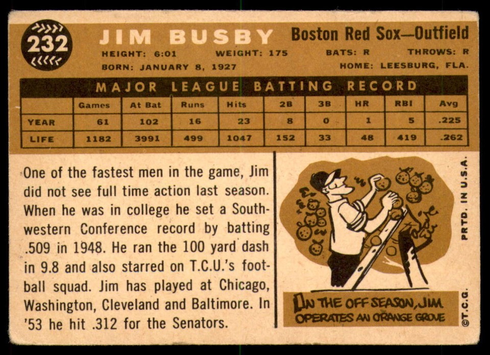 1960 Topps #232 Jim Busby Very Good Red Sox ID:196958 | eBay