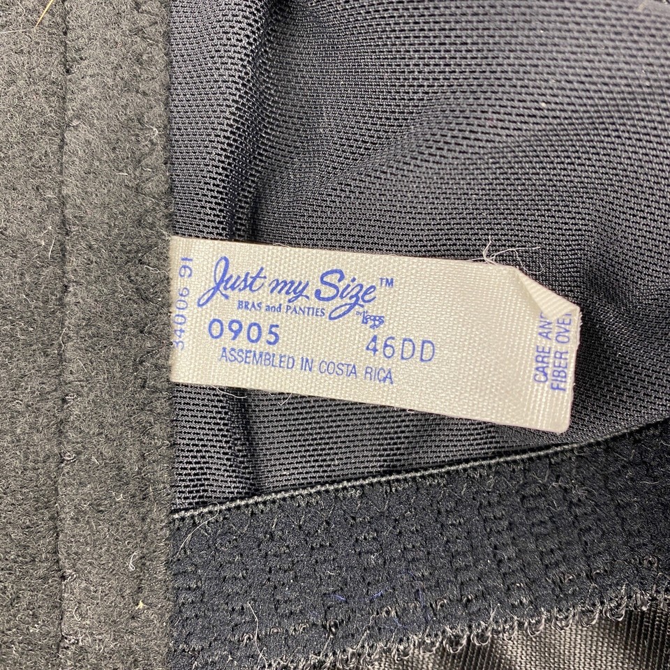 Just My Size JMS Bra 46DD Underwire Black Satin Lace Pre-owned Full ...