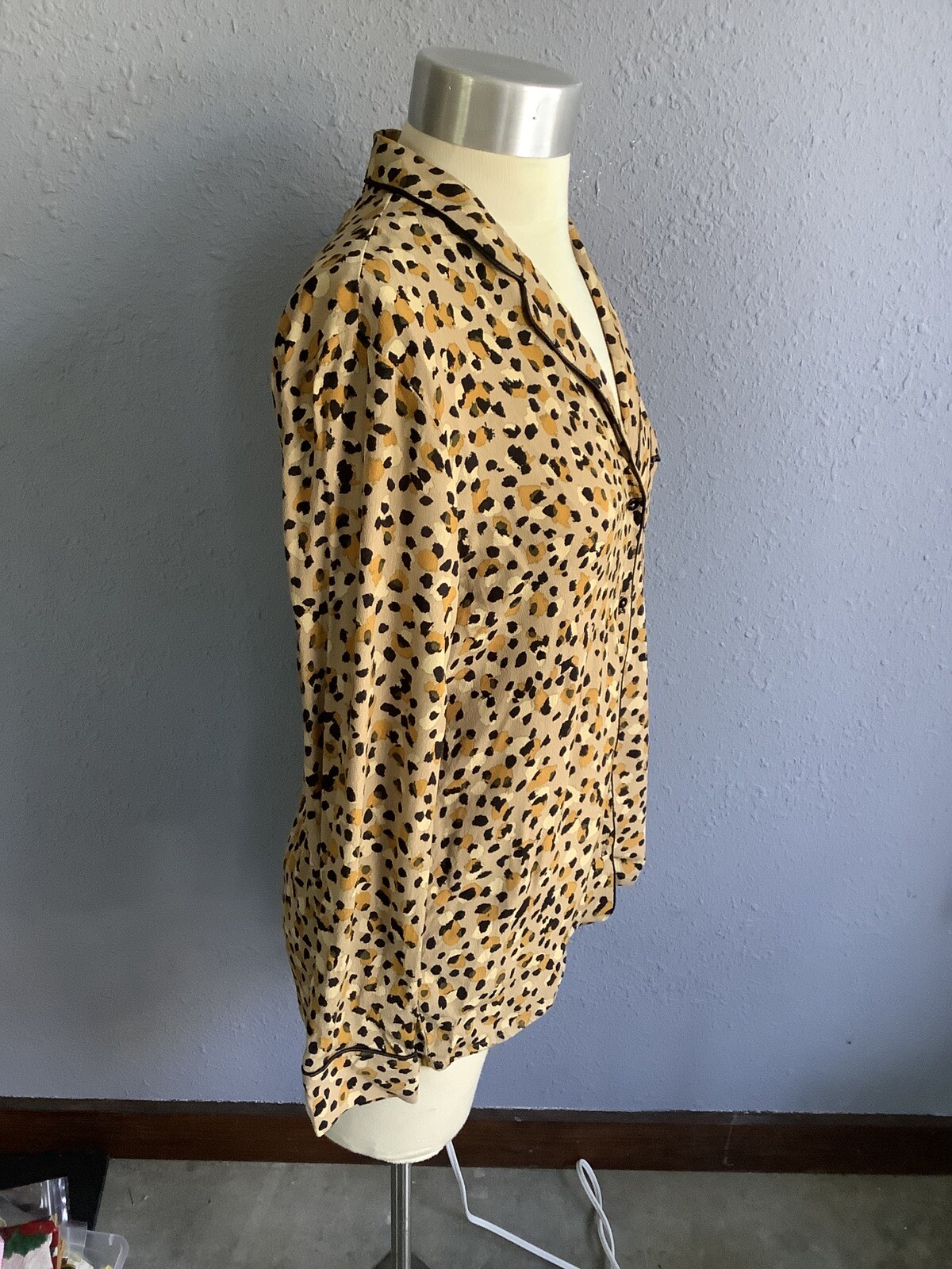 Zara Leopard Print Satin Blouse Shirt Size SMALL - Gem