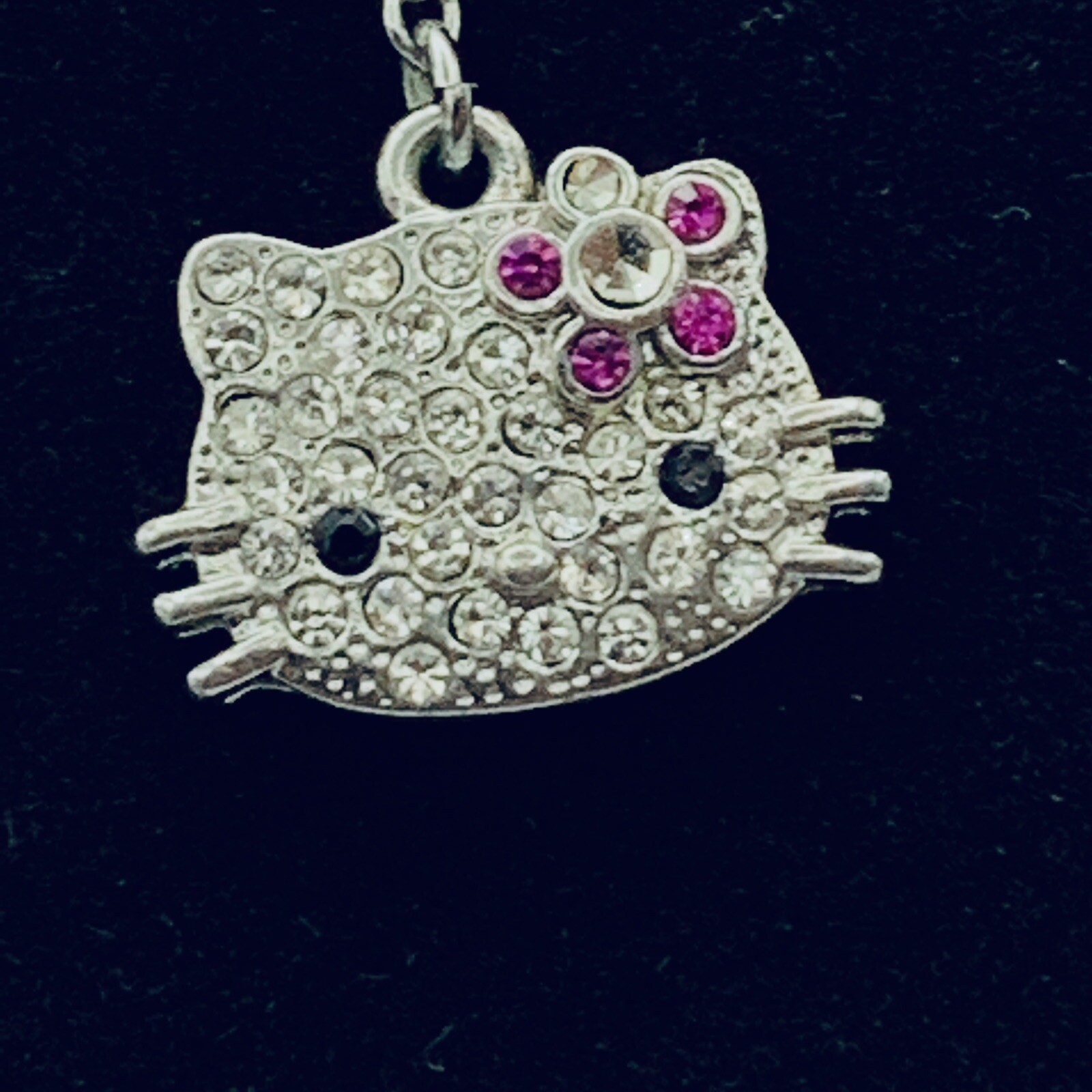 HELLO KITTY Rhinestone Pave Cute Face Pendant Necklac… - Gem