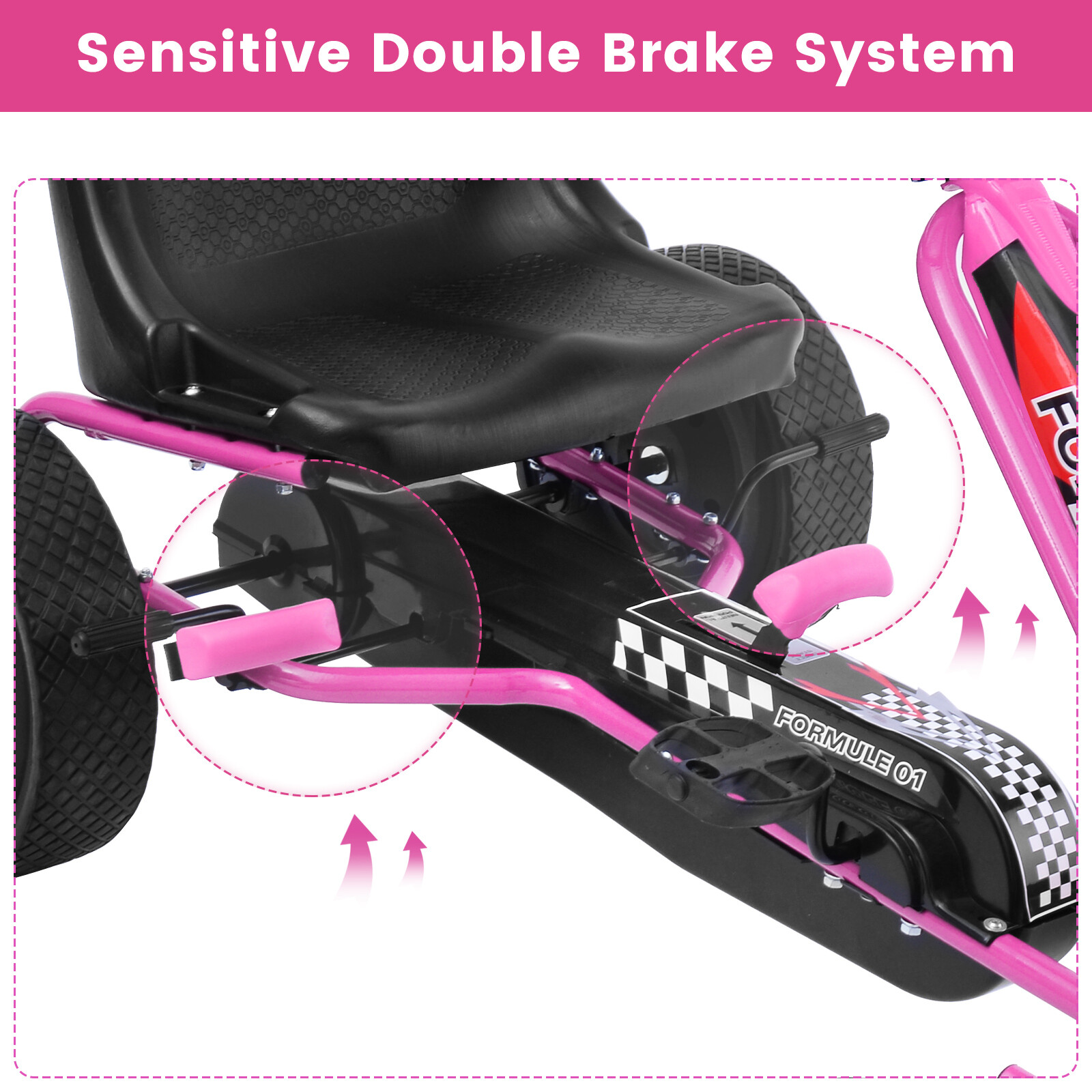 Go Kart 4 Wheel Pedal Powered Kids Ride On Toy w/ Adjustable Seat Pink ...