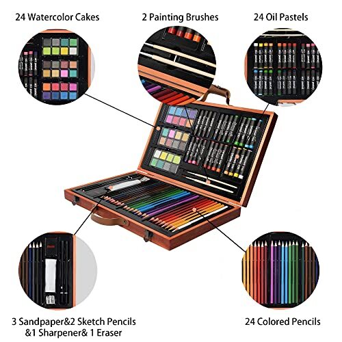 85 Piece Wooden Art Set, Art Box Painting & Drawing Kit for Kids with ...