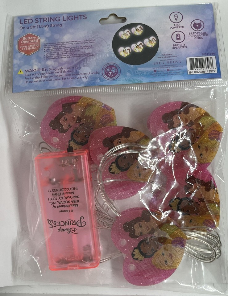 SEALED NEW Disney Princesses LED 5ft String Lights Double Sided Battery ...