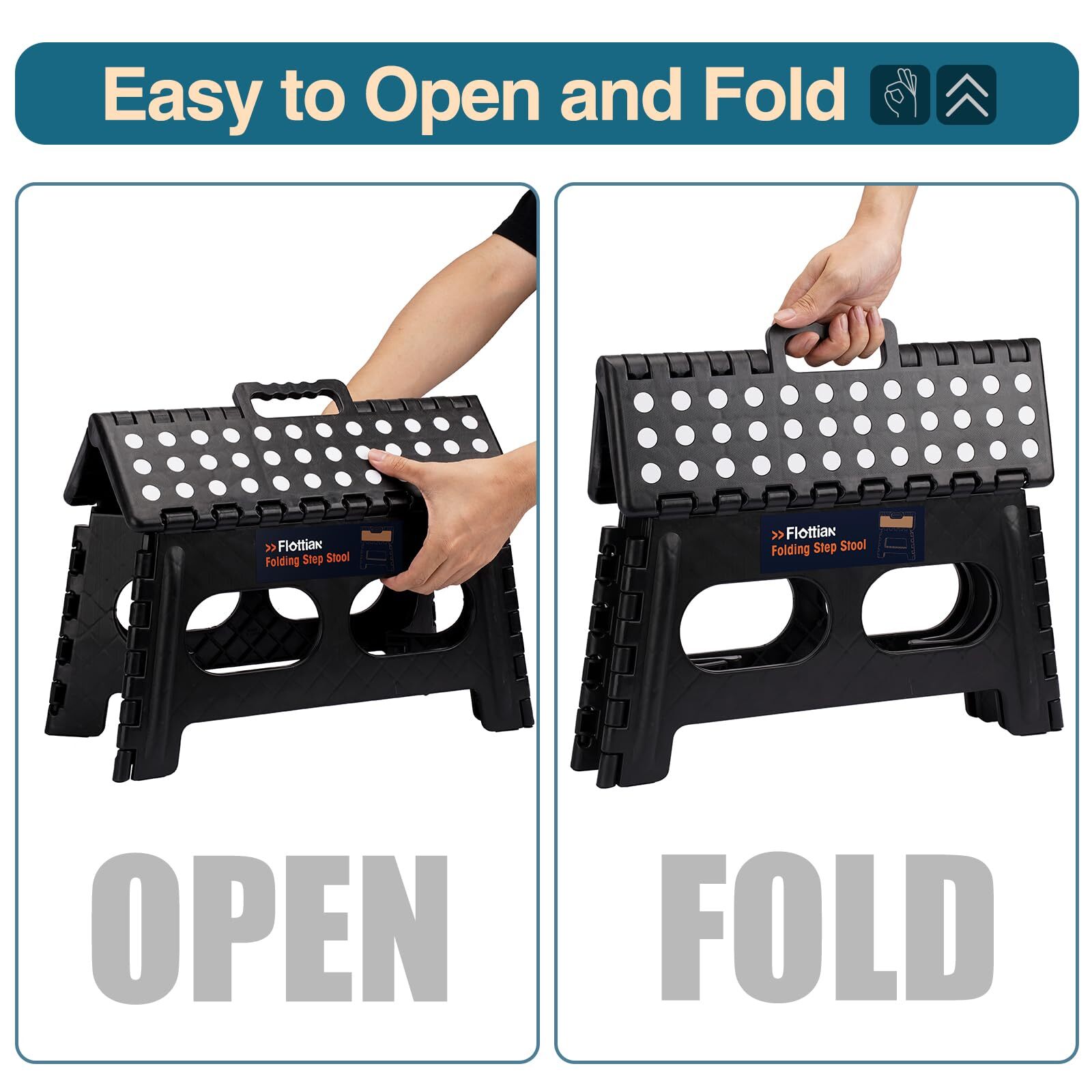 9" Folding Step Stool for Adults and 15-Inch Extra Wide Stool Holds Up ...