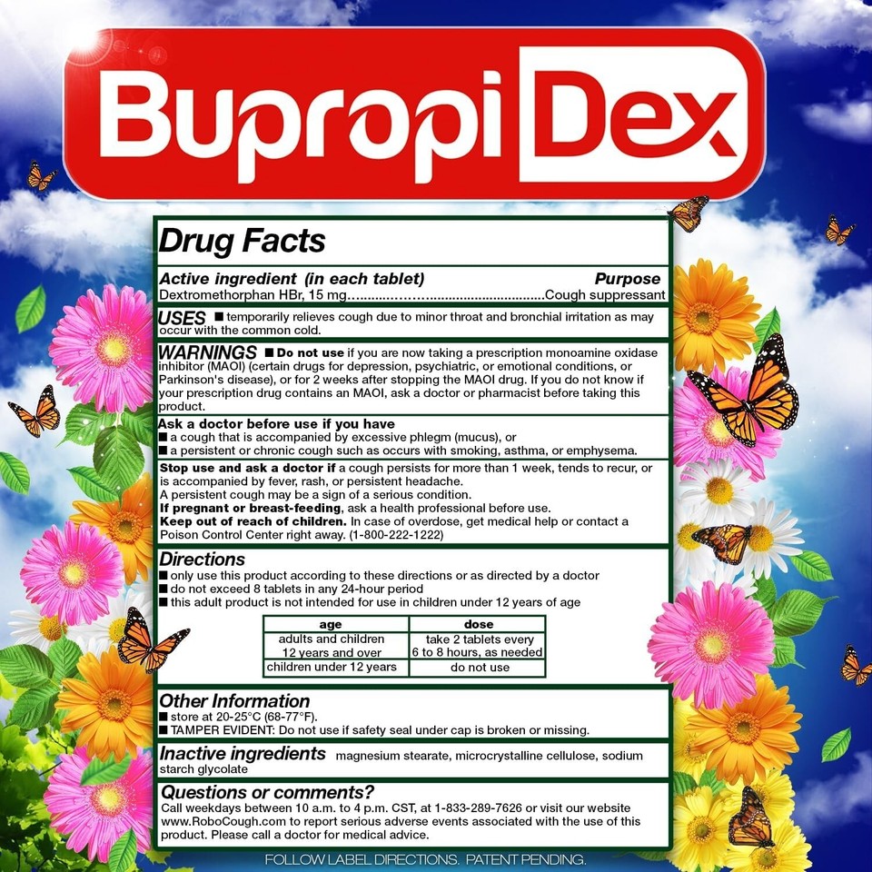 BupropiDex Cough Suppressant Tablet 200 Doses Dextromethorphan HBr 15mg ...