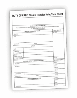 DUTY OF CARE / WASTE TRANSFER NOTE / TIME SHEET PAD | eBay