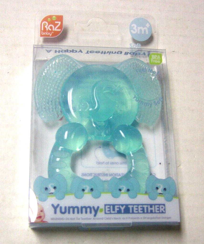 Raz Baby Elfy Teether, Elephant Theme, Clear Mint, Soft Silicone, 3 ...