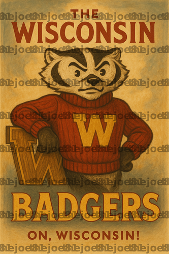 Vintage-Style Wisconsin Badgers Mascot Poster – Bucky Badger Wall Art ...
