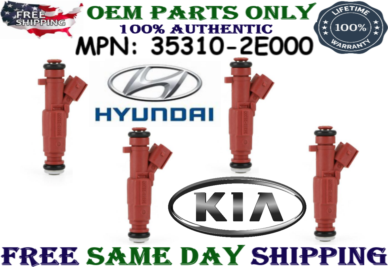 Genuine x4 Hyundai Fuel Injectors for 2011-2022 Hyundai & Kia 1.6L/1.8L ...