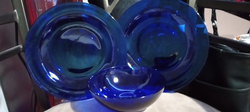 2 cobalt blue 8 inch salad plates and 1 bowl dark blue | eBay