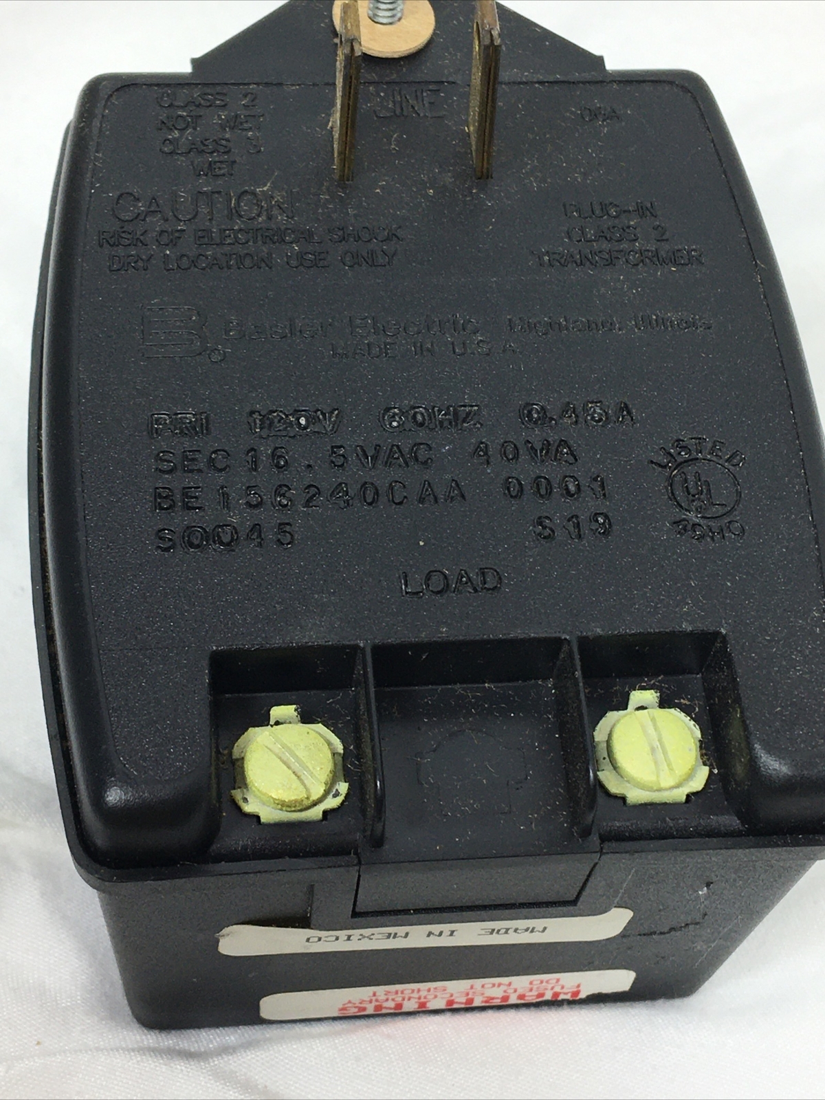 OEM Basler Electric 16.5VAC 40VA Plug-In Transformer BE156240CAA Class ...