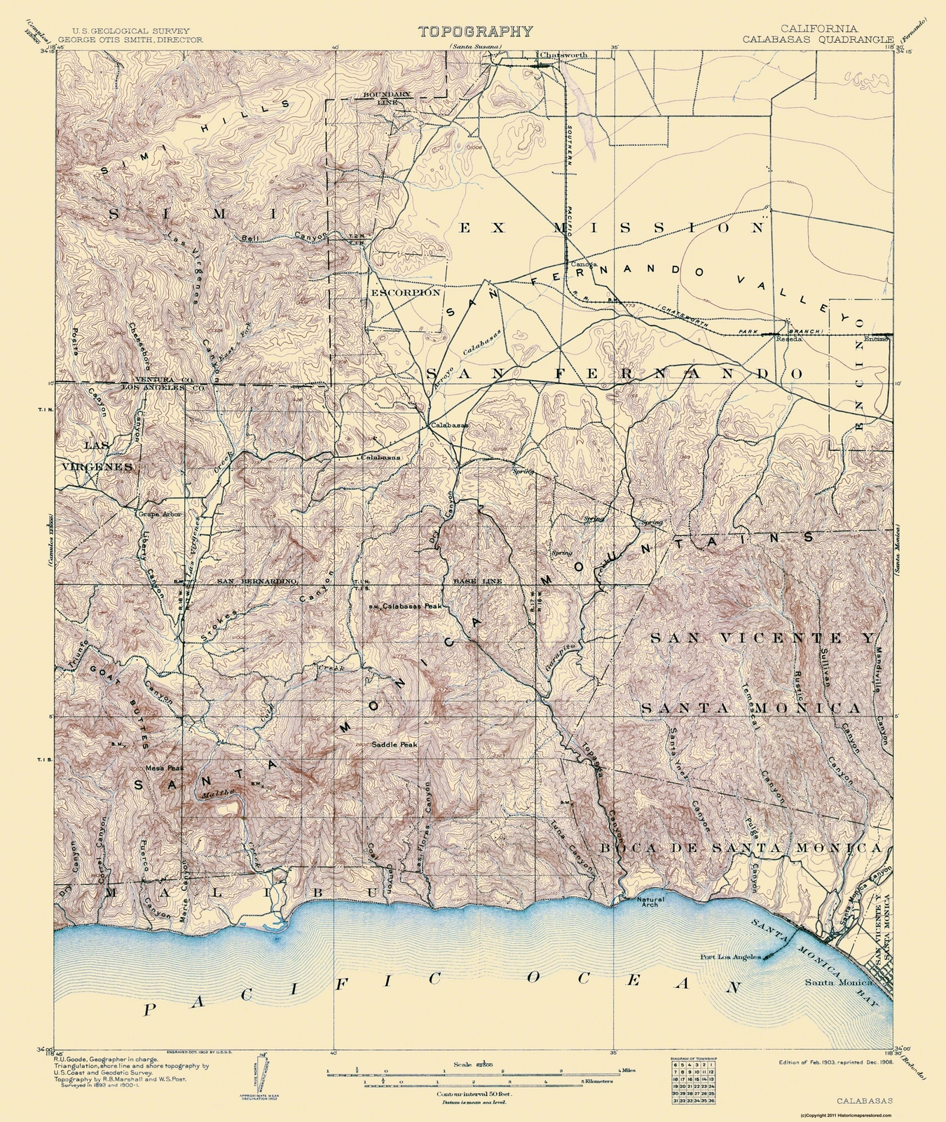 Topographical Map - Calabasas California Quad - USGS 1903 - 23 x 27.25 ...