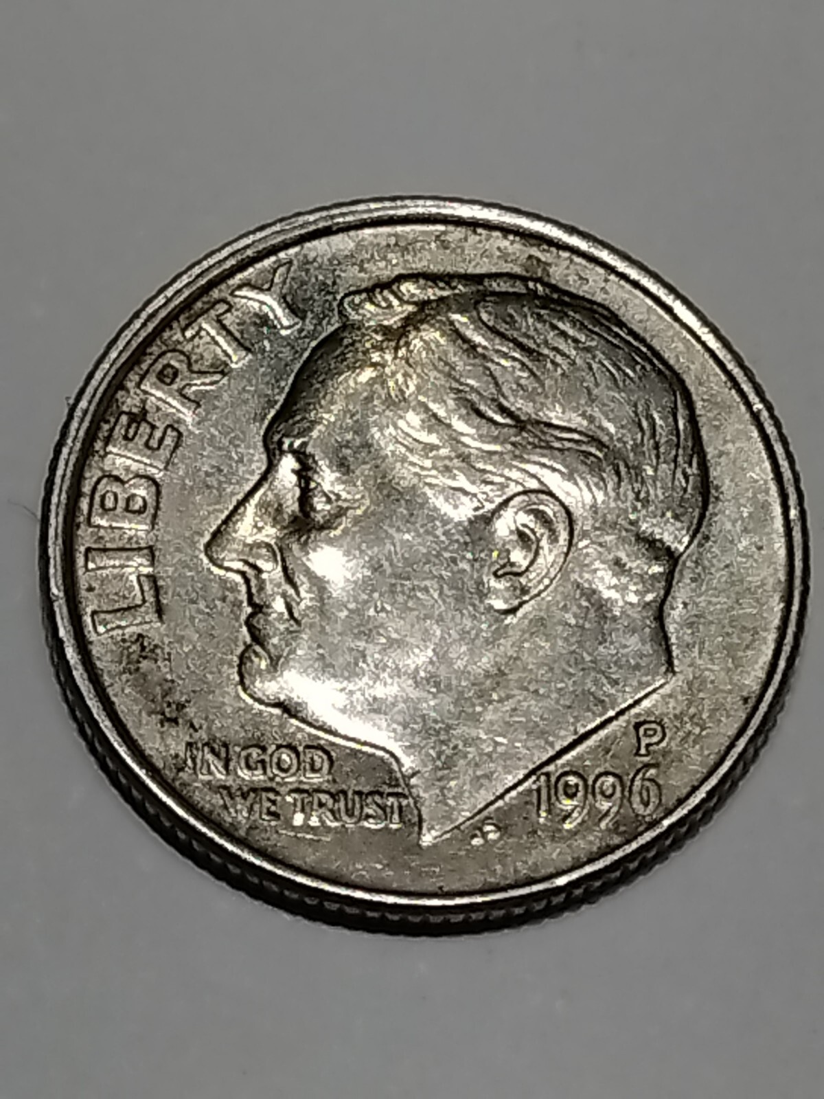 1996 P Roosevelt Dime Misaligned Die Obverse Error Rail road edge left ...