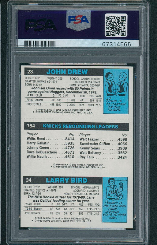 1980 Topps Larry Bird ROOKIE RC #34 Bill Cartwright 164 John Drew 23 ...