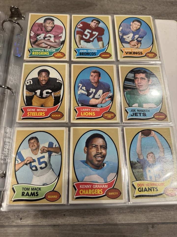 1970 TOPPS FOOTBALL COMPLETE SET 1-263 EX CARDS BINDER & PAGES OJ ...