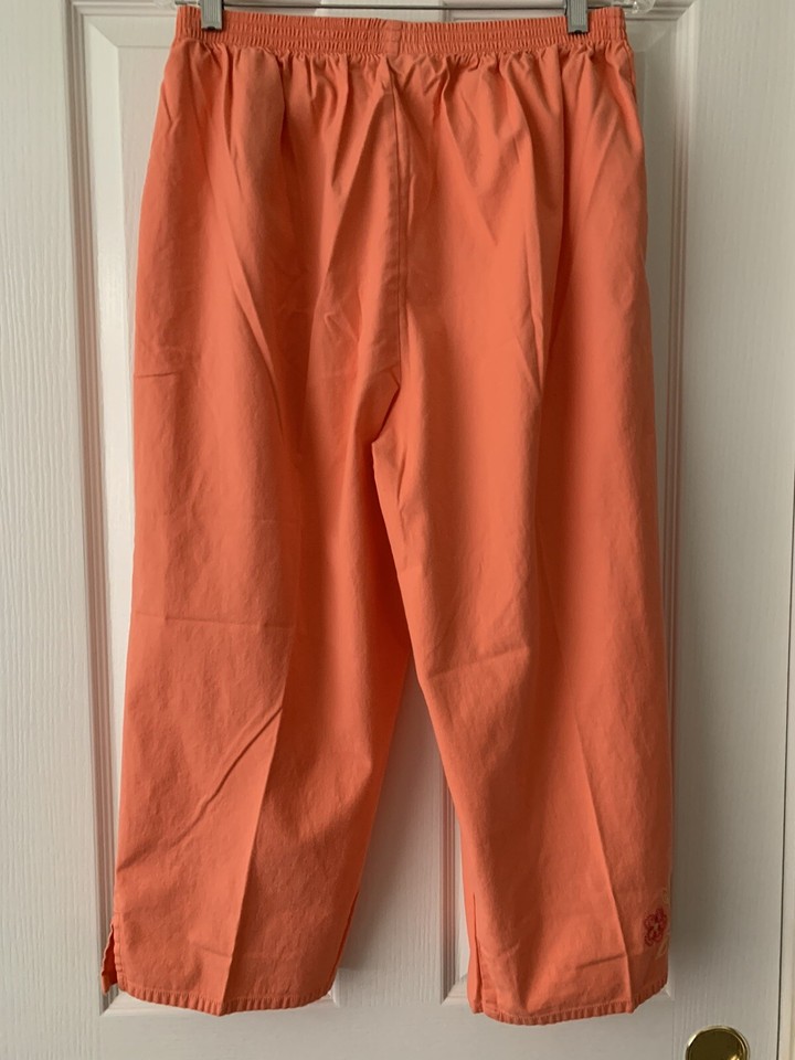 KORET PRETTY ORANGE COTT/SPANDEX EBROIDERERED ELASTIC WAIST CAPRI PANTS ...