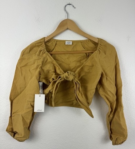 Aritzia Wilfred Top Venus Blouse Tie Front Cropped Linen Blend Cairo ...