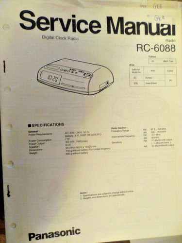 Panasonic RC-6088 Clock Radio Original Service Manual | eBay