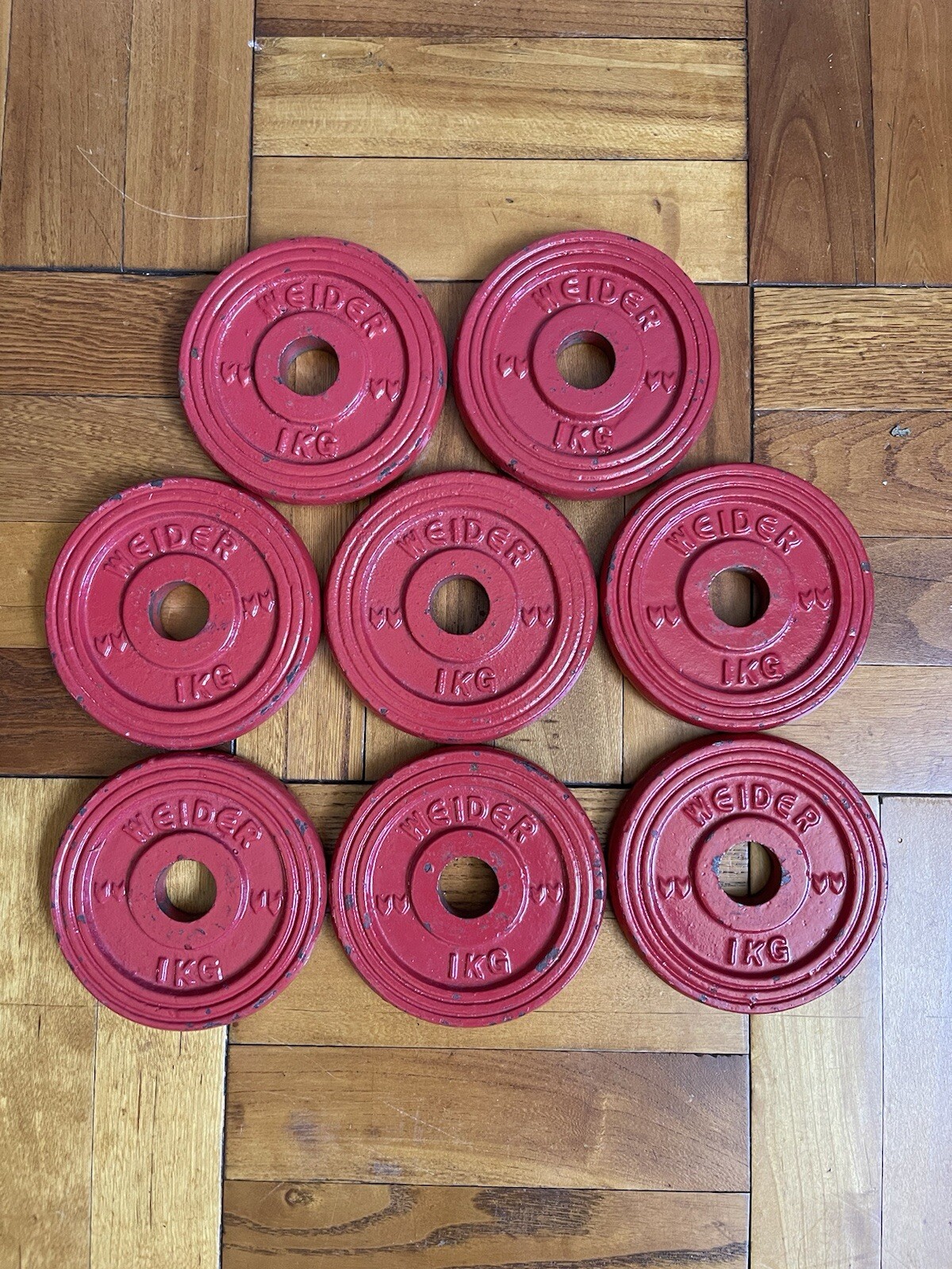 Vintage WEIDER (8) 1kg Cast Iron 1" Weight RED Plates - 8kg TOTAL | eBay