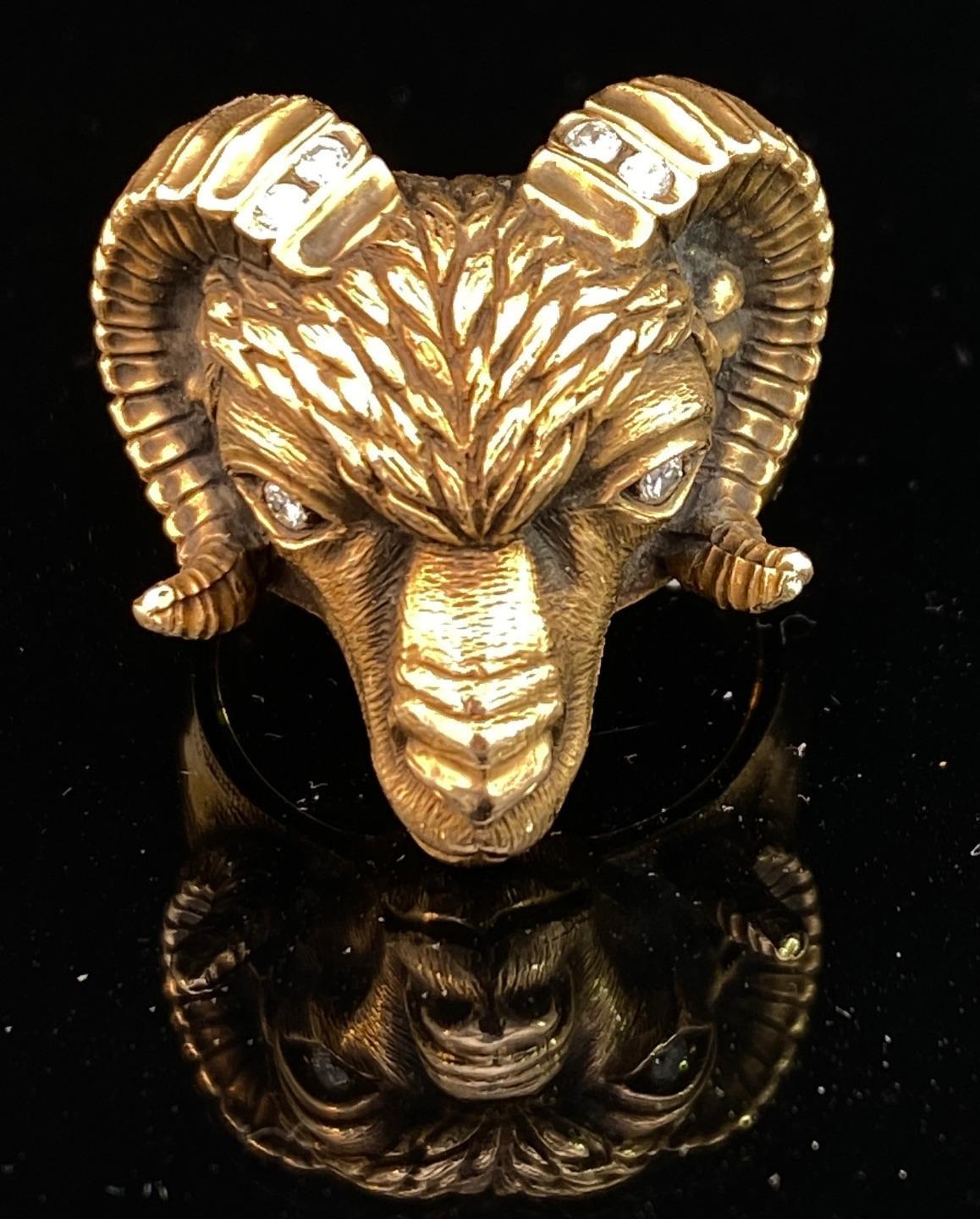 14k Gold Baumstein Feder BaumF Ram Sheep Ring Size 10… - Gem