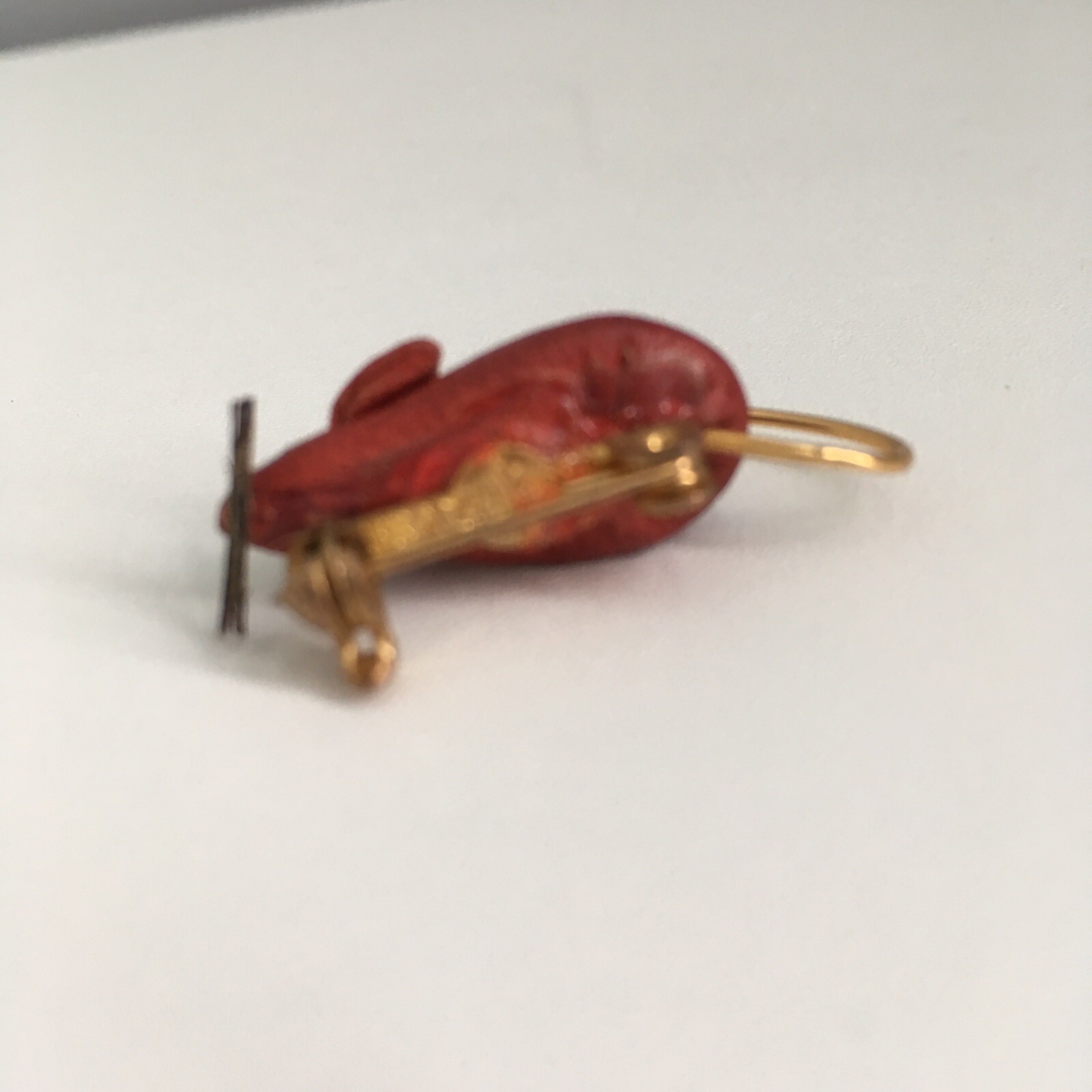 Vintage BRAZIL Mouse Pin Brooch Genuine Red Leather w/ Gold Plated Tail ...