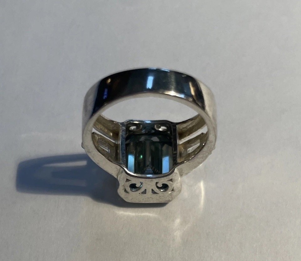 Certified 7.55 Ct Emerald Cut Blue Diamond (HPHT ) Ring, Size 7.5, 925 ...