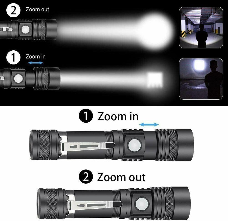 2PACK 99000000 LM Super Bright LED Tactical Flashlight Rechargeable ...