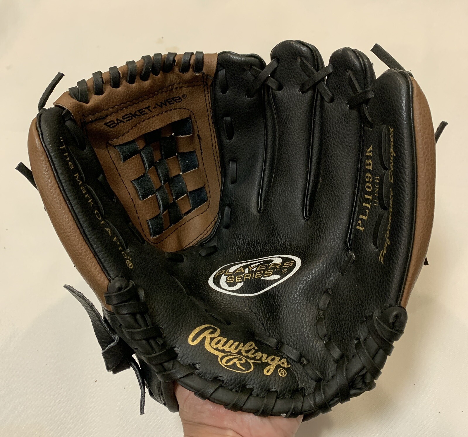 RAWLINGS Black Brown Synthetic BASEBALL GLOVE MITT PL1109BK 11” LEFT ...