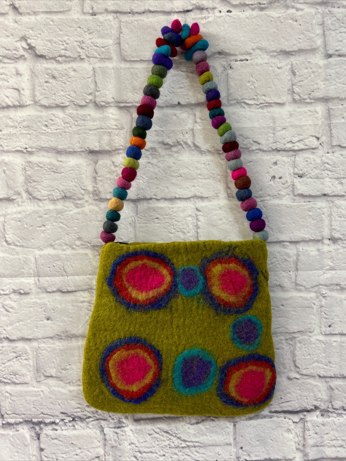 Vintage Green Wool Handbag Purse Art To Wear Boho Gre… - Gem