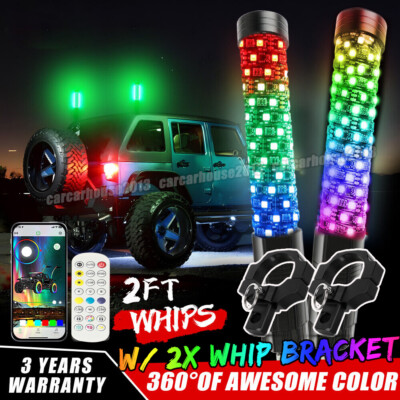 2FT Spiral LED Fat Whip Light RGB Chasing Antenna Lighted w/ Bracket ...