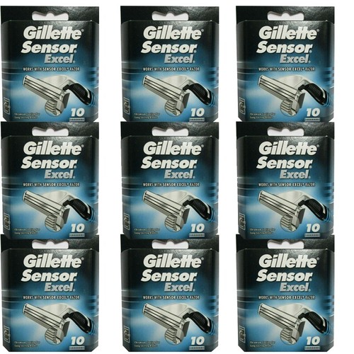 9 pks Gillette Sensor Excel Refill Razor Blades, 90 Cartridges | eBay