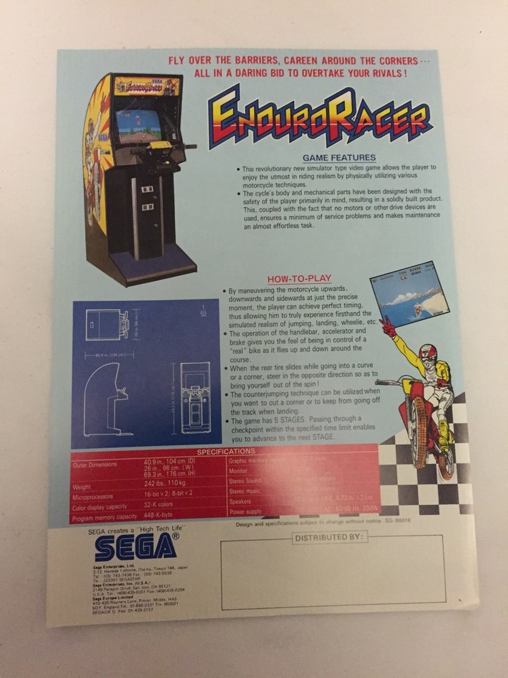 1986 SEGA ENDURO RACER FLYER NOS | eBay