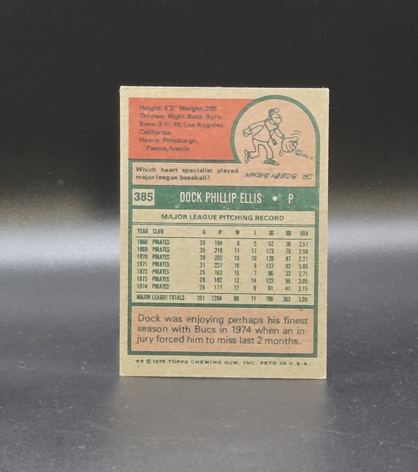 1975 Topps DOCK ELLIS Card #385 EX-MT+ Pittsburgh Pirates Baseball | eBay