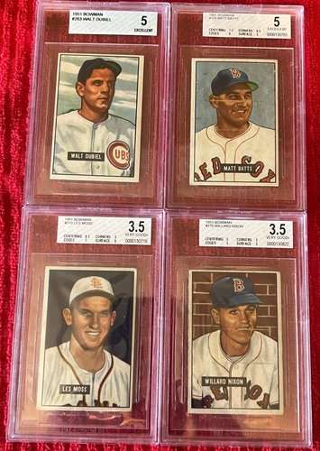 1951 Bowman Baseball BVG 4 Card Lot Dubiel Batts both BVG 5 & Moss ...