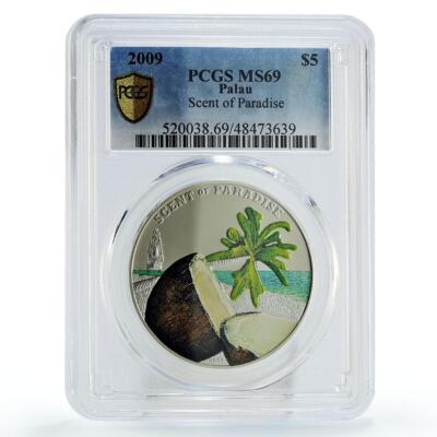 Palau 5 dollars Scent Paradise Coconut Ship MS69 PCGS silver coin 2009 ...